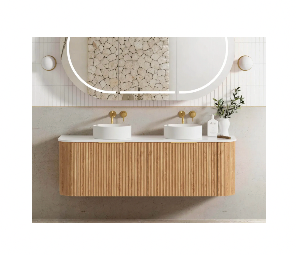 BONDI WOODLAND OAK FLUTED 1500X460 CURVE VANITY – HB Home Improvement